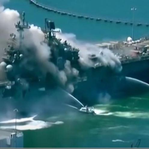 US Navyʼs fighter ship destroyed due to fire. US Warship | Editorji Hindi