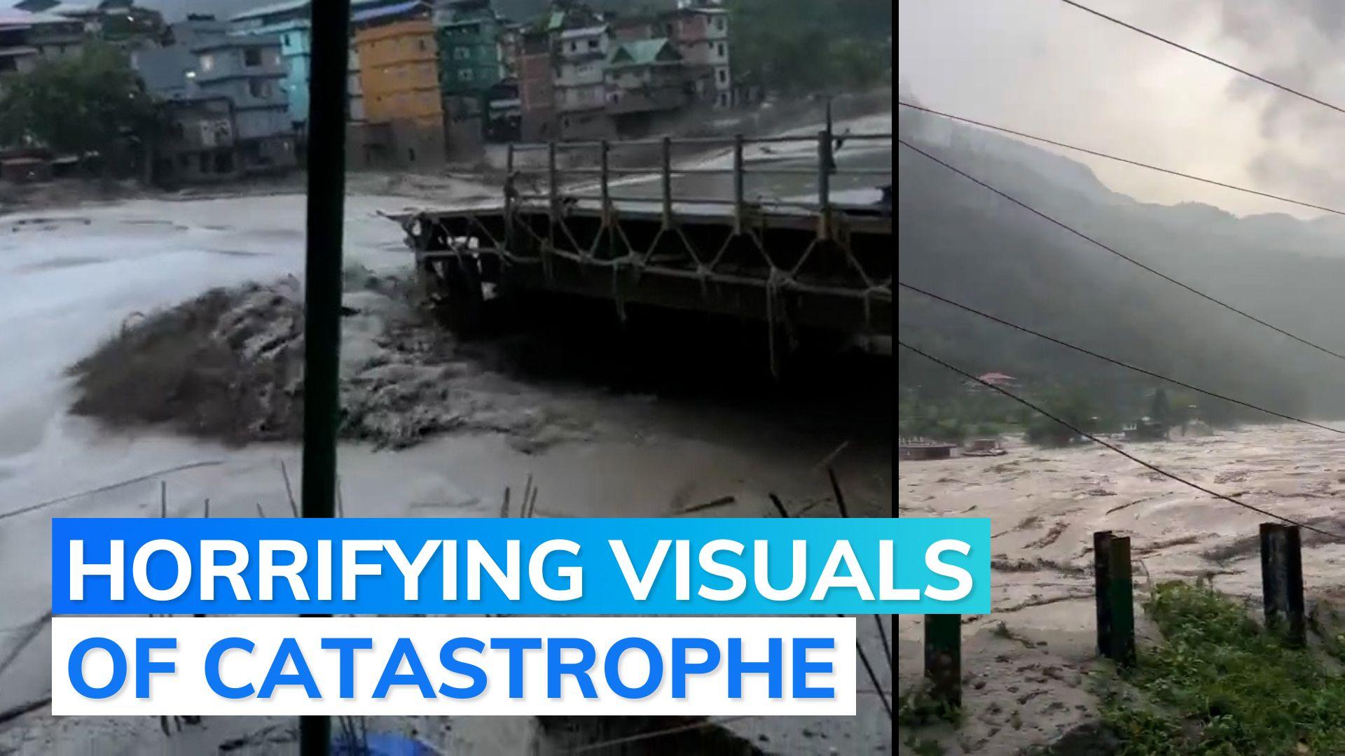 Sikkim flash flood: Bridge washed away, vehicles submerged in massive destruction | Editorji