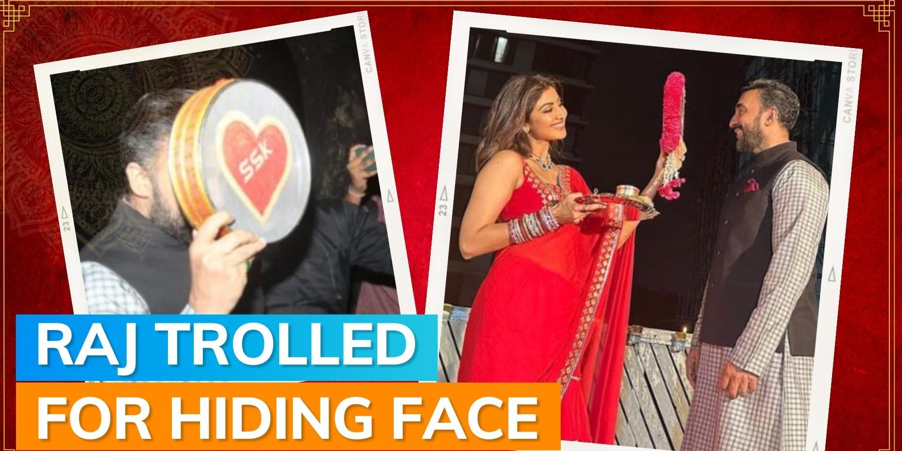 Raj Kundra hides his face again with wife Shilpa Shetty‘s Karwa Chauth sieve, fans react | Editorji
