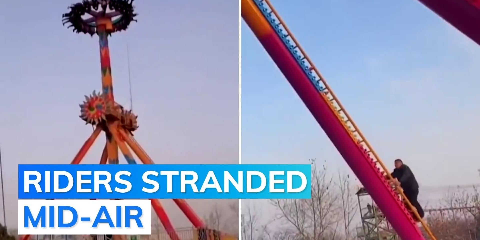 On camera: visitors left hanging upside-down on broken amusement park ...