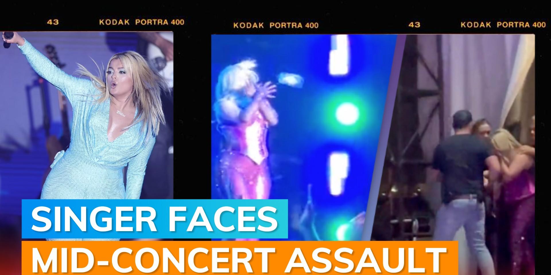 Bebe Rexha collapse to ground after a phone hits her in the face ...