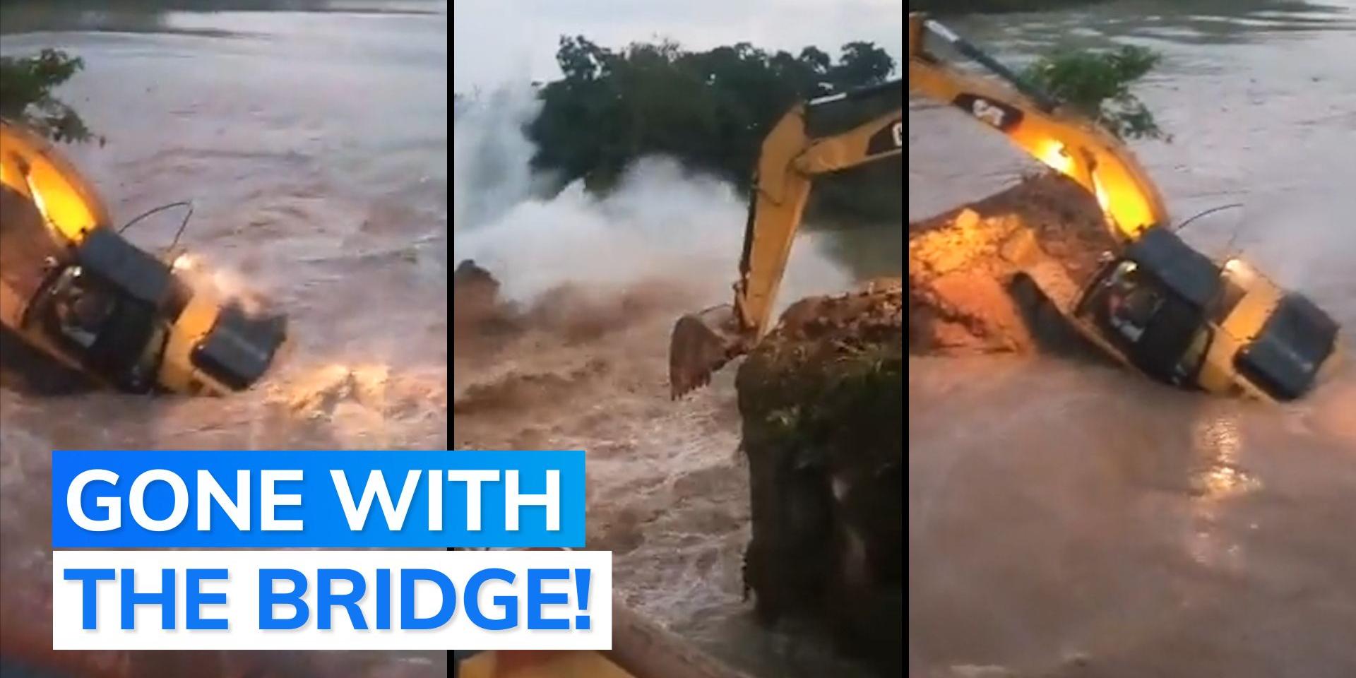 Watch: excavator falls into river after the bridge it had come to ...