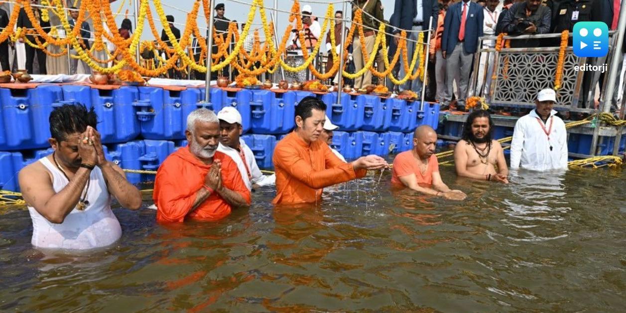 Maha Kumbh: Bhutan King takes holy dip at Triveni Sangam with CM Yogi Adityanath | Editorji