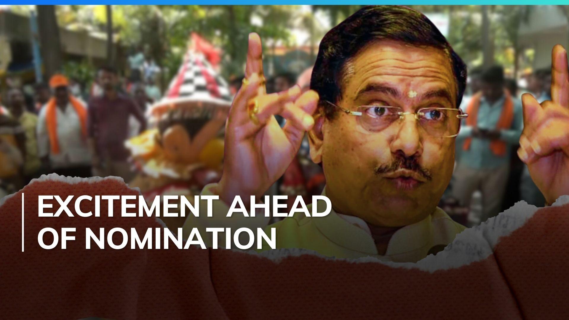 Dhol, dance ahead of BJP candidate Pralhad Joshi‘s nomination from Dharwad | Watch | Editorji