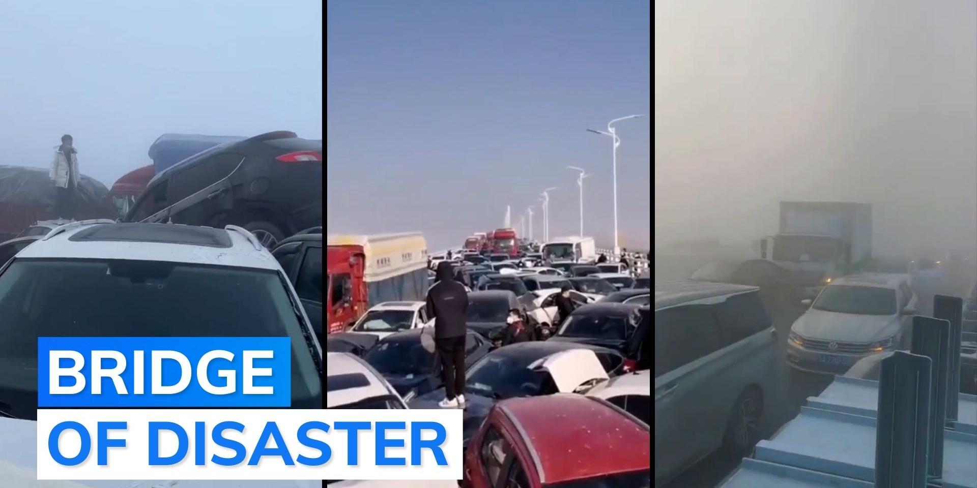 China: 200 cars in mass accident as dense fog causes pile-up on bridge ...