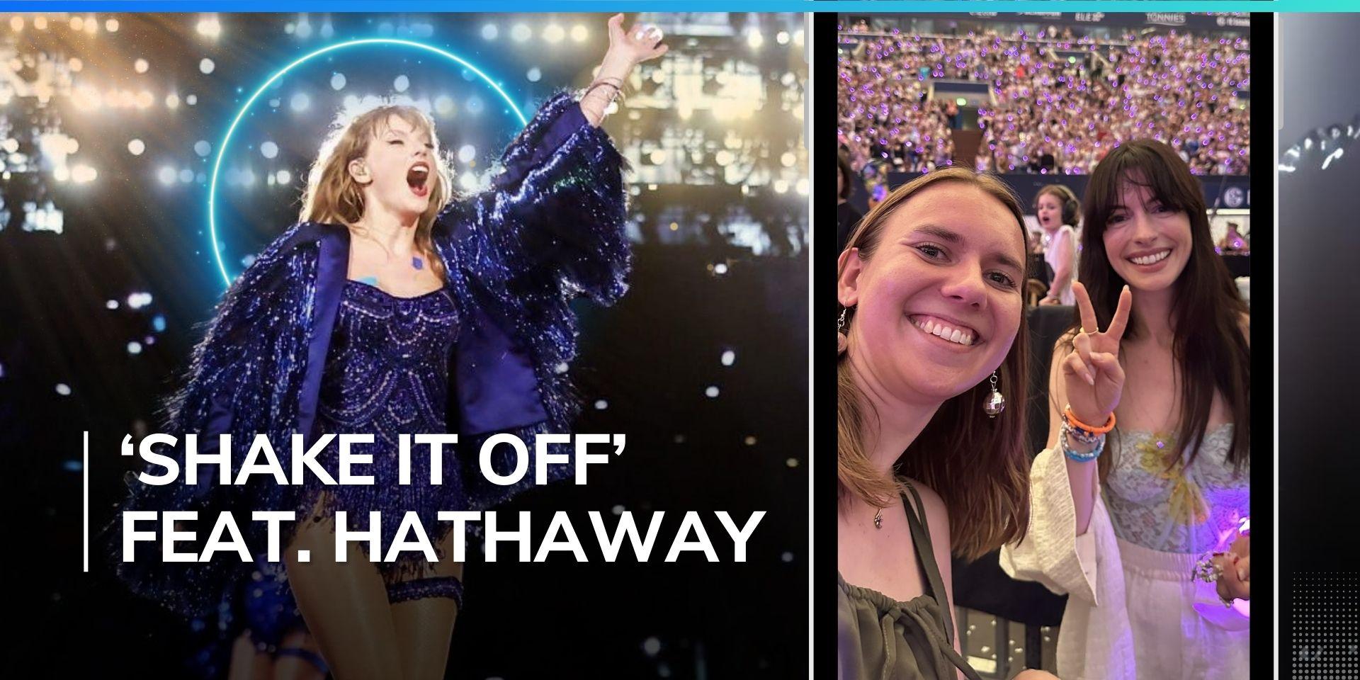 Anne Hathaway dances the night away at Taylor Swift‘s Eras Tour concert ...