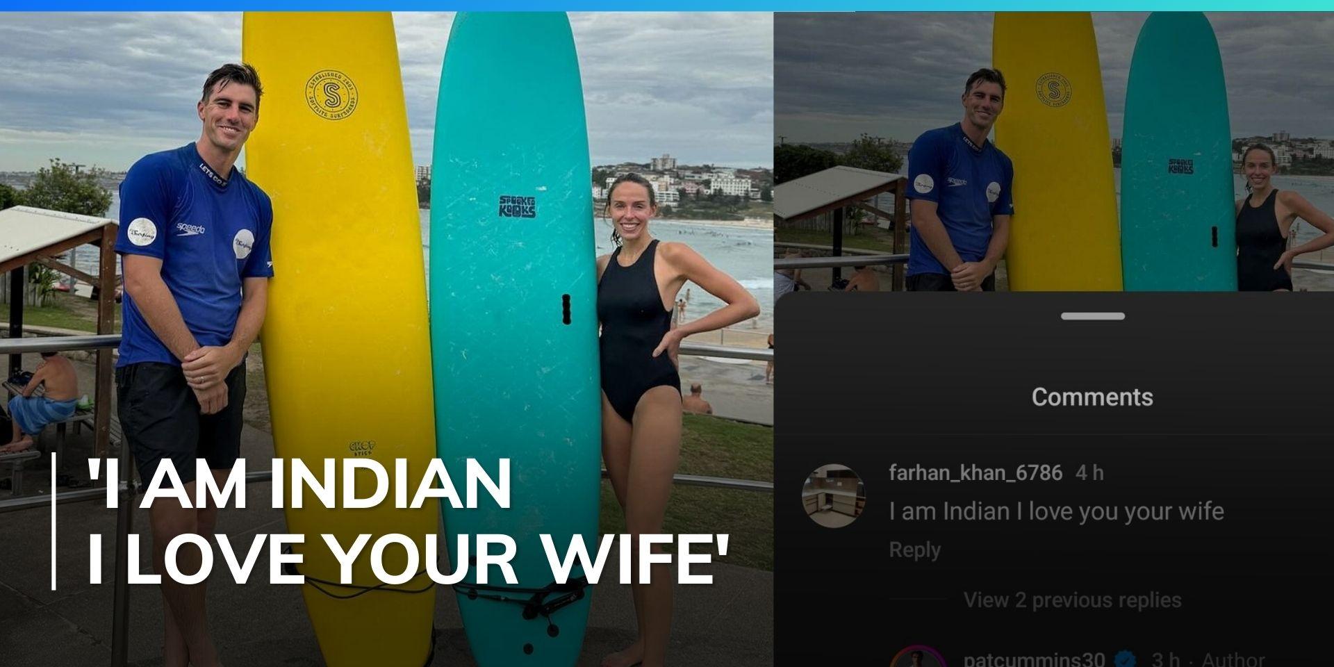 Pat Cummins gives a cheeky reply to Indian fan for commenting on his wife | Editorji