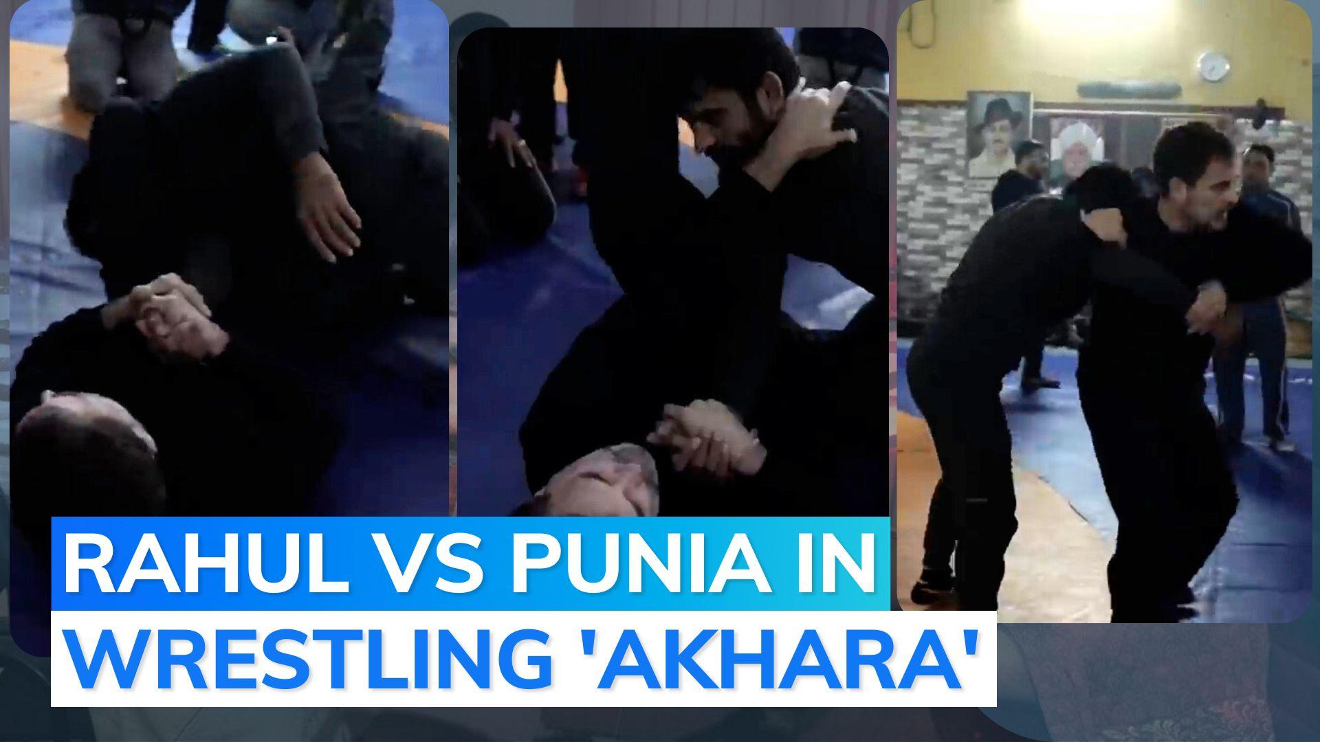 Rahul Gandhi pins Bajrang Punia, demonstrates jiu-jitsu skills | Watch ...