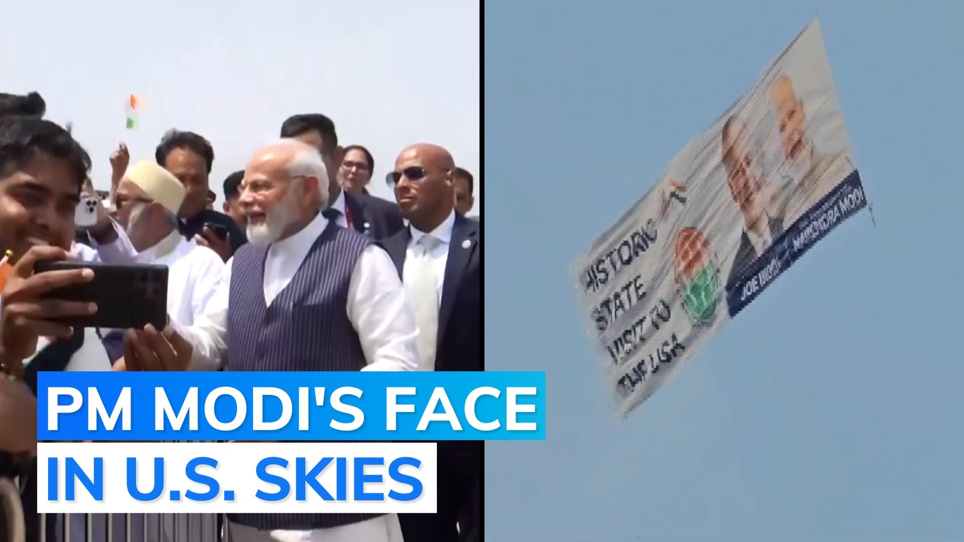 USA: Plane flies Modi banner over Hudson river in New York. Watch what ...