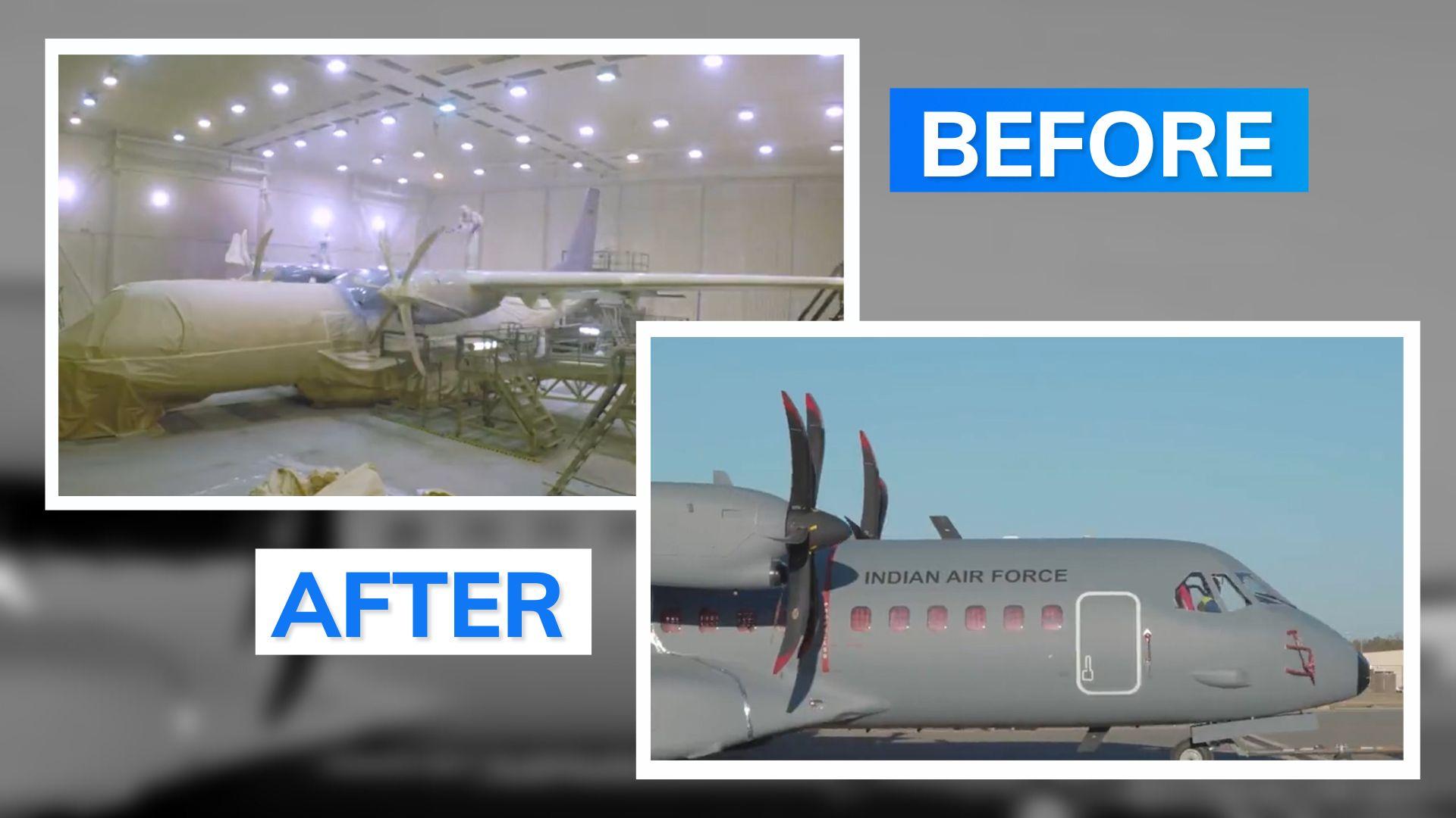 IAF shows first C295 military transport plane painted in its colours in ...