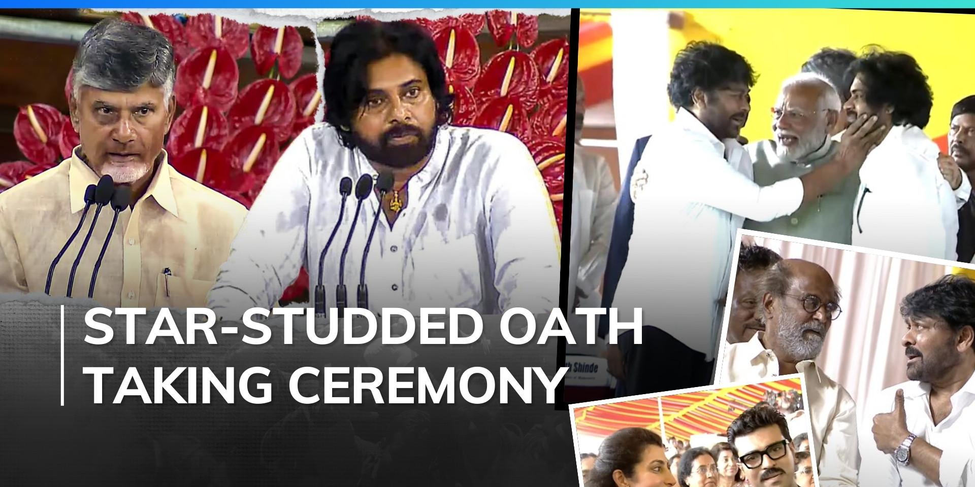 Rajinikanth, Chiranjeevi, Ram Charan & more attend Chandrababu Naidu-Pawan Kalyan’s swearing-in ...