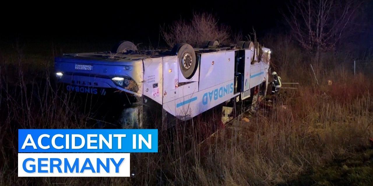 Bus with passengers comes off German highway and overturns; 35 hurt ...