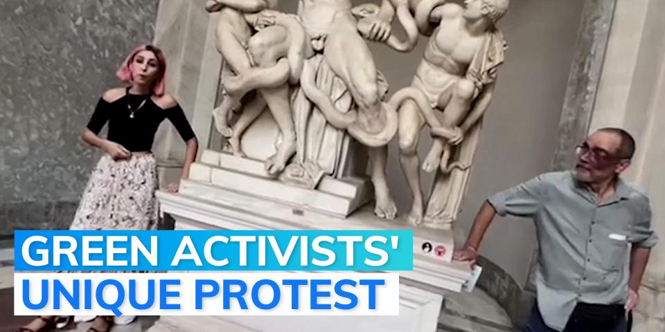 Climate activists glue their hands to a statue in Vatican Museum | Editorji