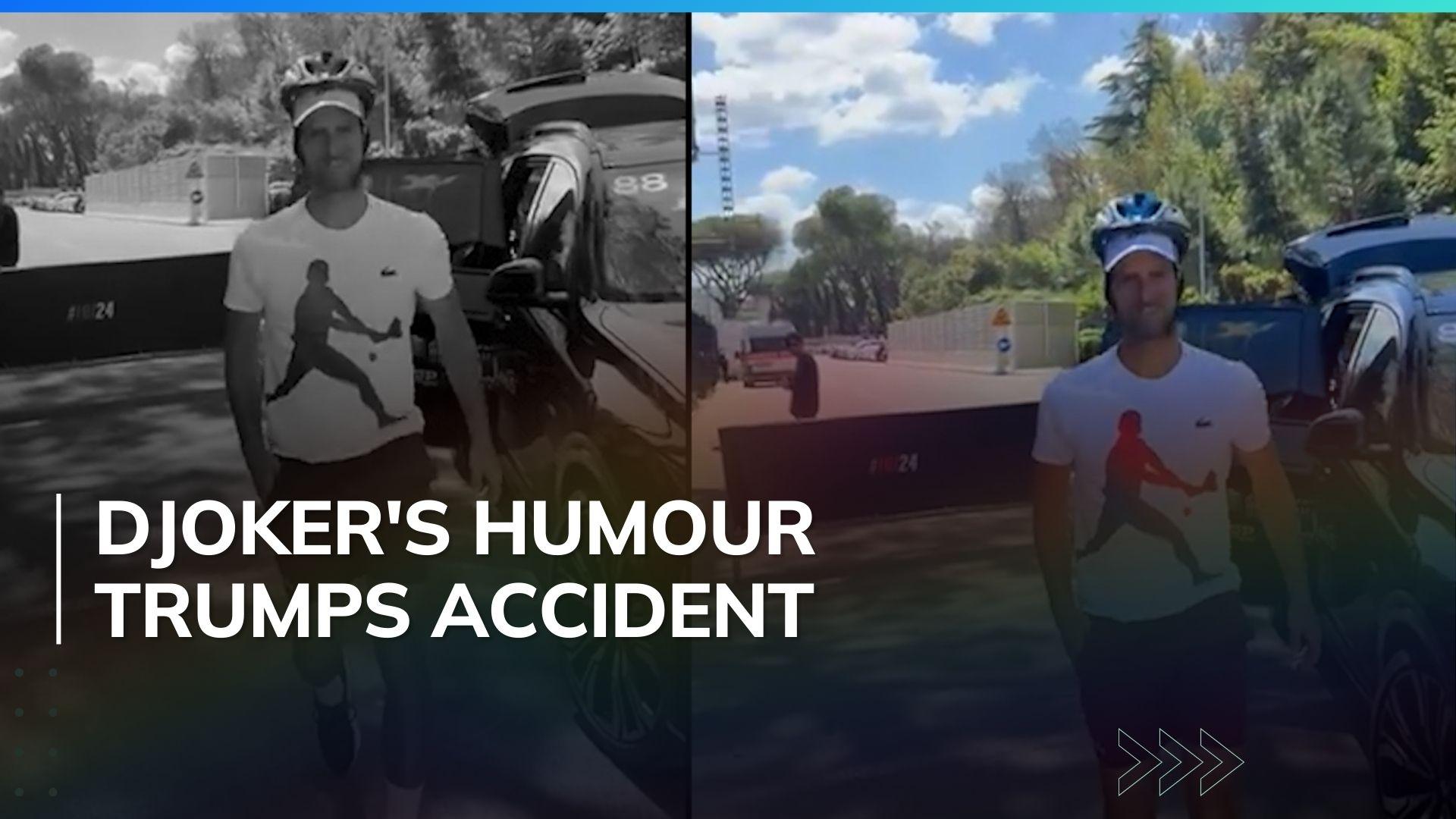 Watch: Novak Djokovic arrives sporting a helmet after being hit by ...